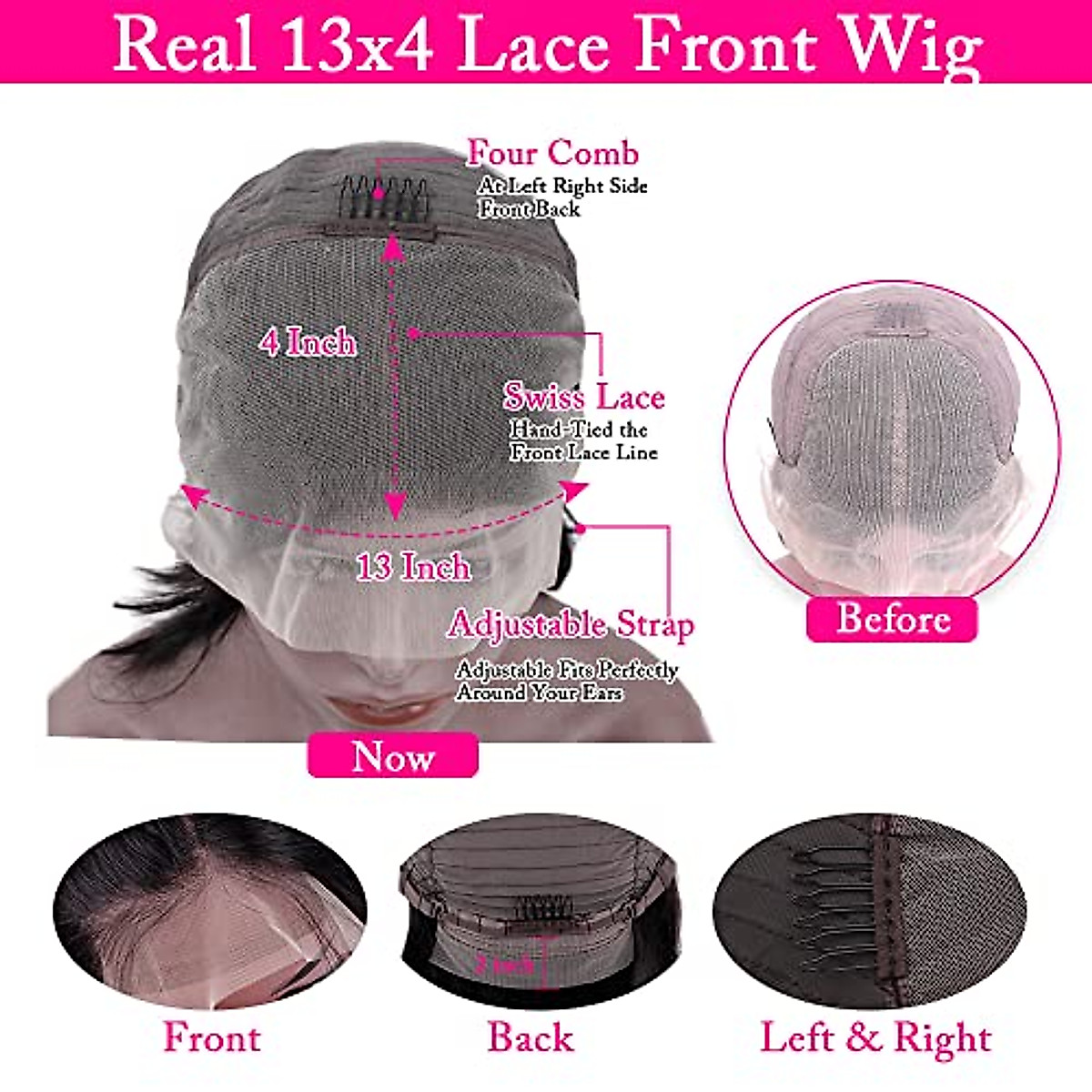 Ainmeys Hair 13x4 Lace Front wigs Glueless wigs human hair 150% Density Pre Plucked short bob wigs Brazilian Straight human Hair Wigs For Black Women Bleached Knots(12inch)