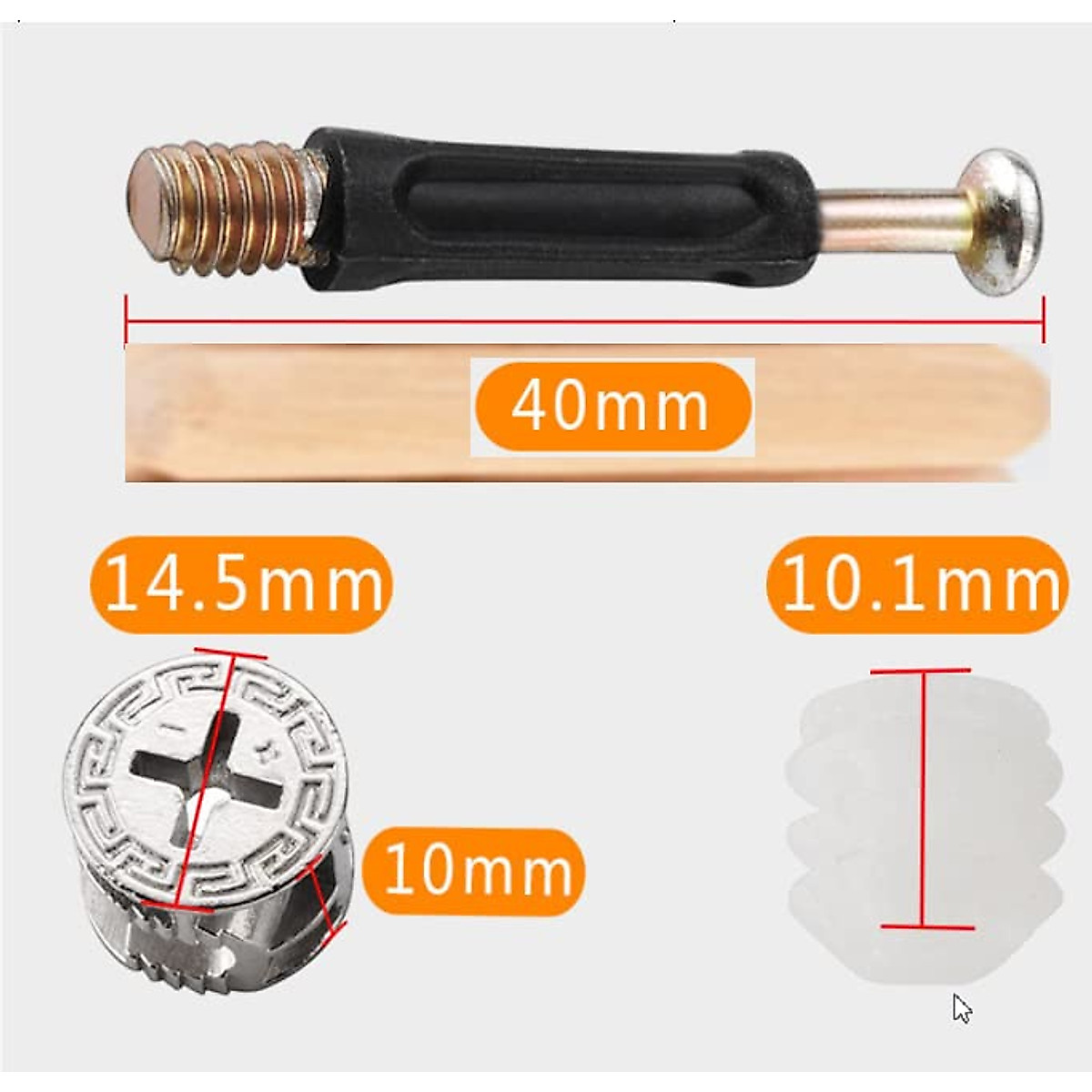 Furniture Cabinet Connector or Desk Top Fastener Hardware Nuts Dowel Bolts Screw with Fluted Wood Dowel Pins,for Wardrobe Door Movers Broke Repair Replacement Locking Connecting 100 Pack(25 Set)