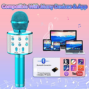 Kingci Kids Microphone, Girls Toy Microphones for Toddler Singing Bluetooth + 18 Pre-Loaded Nursery Rhymes, Birthday Gifts Toys Microphone for 3 4 5 6 7 8 9 10 12 Year Old Girls Boys