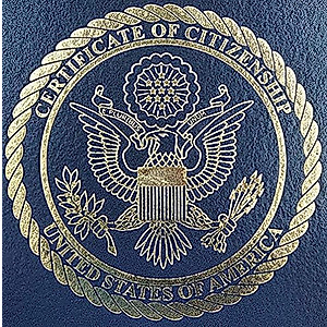 U.S. Citizenship and Naturalization Certificate Holder. Gold American Eagle logo 'Certificate of Citizenship', Padded with cover.