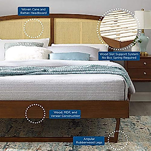 Modway Sierra Cane and Wood Queen Platform Bed with Angular Legs in Walnut