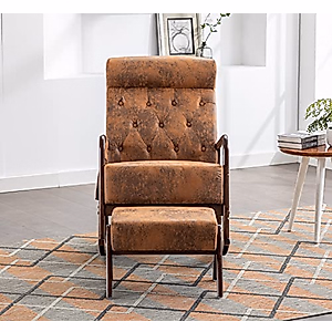 Kurhwyss Nursery Rocking Chair with Ottoman, Upholstered Rocker Chair with Arm Pocket, Modern Accent Glider Chair with Comfy High Back for Living Room Bedroom (Coffee)