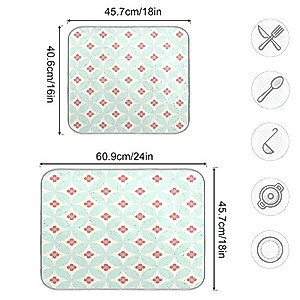 Flower Circle Pattern Dish Drying Mat 24"x18" Absorbent Machine Washable Hanging Fast Dry Pad Dish Protective Mat for Kitchen Countertop Heat Resistant Dinner Table Mat