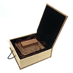 LONMAX Walnut Wood USB Flash Drives 16GB with Cloth Gift Box USB Flash Disk for Gift (16GB, Walnut+Linen)