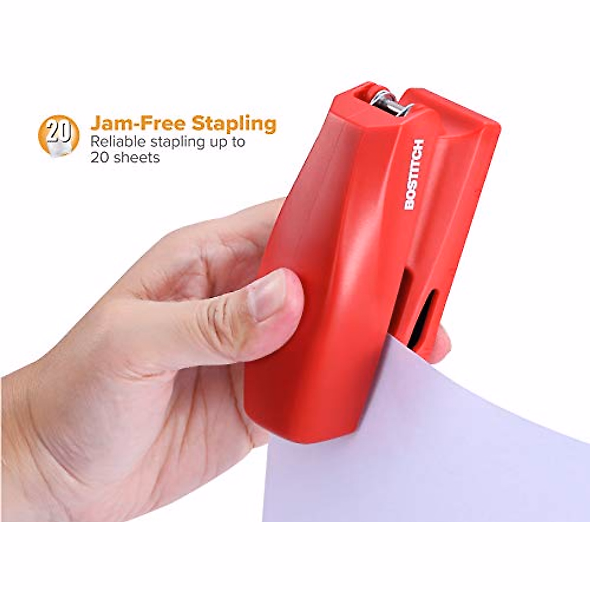 Bostitch Office 20 Sheet Mini Stapler with 210 Staples, Fits into the Palm of Your Hand, Red