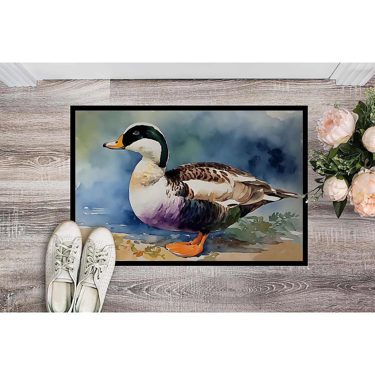 Caroline's Treasures DAC3204MAT Common Eider Duck Doormat Front Door Mat Indoor Outdoor Rugs for Entryway, Non Slip Washable Low Pile, 18H X 27W