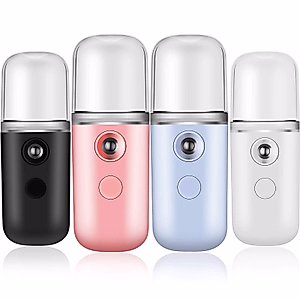 4 Pieces Nano Facial Sprayer Mini Facial Steamer Face Mist Steamer Mini Handy Mist Sprayer USB Rechargeable Nano Facial Mister for Daily Makeup (Black, Red, Blue, White)