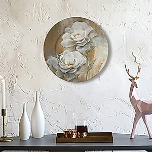 White and Gold Painting Decorative Plate Festival Gift Round Ceramic Plate for Living Room Bedroom Hallway Console Side Table Decor - 7 inches