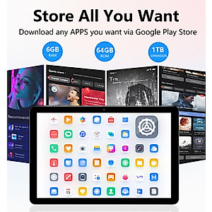 Android Tablet, 10.1 inch Android 13 Tablets 6GB RAM 64GB ROM 1TB Expand, 1280x800 IPS HD Touchscreen,6000mAh Battery, Bluetooth, Dual Camera, GMS, WiFi (Black)