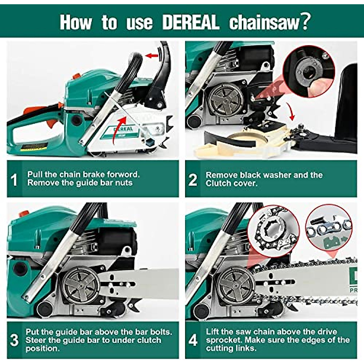 DEREAL 62cc Gas 18'' Chainsaw 2 Cycle Gasoline Powered Chain Saws Handheld for Home Garden