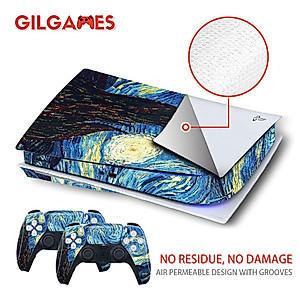 GilGames Stickers Skin Cover for Playstation 5, Vinyl Protector Wrap Full Set Protective Decals Faceplate Cover Kit Console and Controller (Disk Edition)