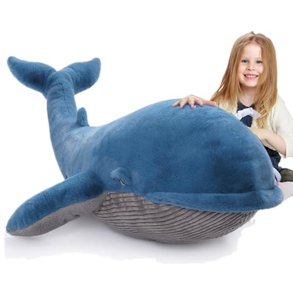 Tezituor Large Whale Stuffed Animal, 4ft Giant Stuffed Whale Plush Ocean Toys, 43.3 inch Big Whale Plush Pillow for Girls Boys