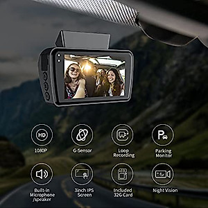 1080P Full HD Dash Cam Front, 4KFull HD Smart Dash Camera for Cars, Microlight Night Vision, 3" IPS Scree Dashcam, UHD 120°Wide Angle Motion Detection, Loop Recording, Support 32GB Max