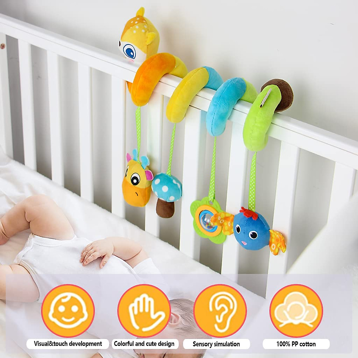 AIPINQI Spiral Activity Toy, Baby Car Seat Toys,Bed Stroller Toy Comfortable spiral car seat toy for infants colorful Hanging Toys for Car Seat