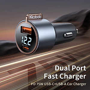 Mcdodo 75W Car Charger Adapter Fast Charging Cigarette Lighter USB C/USB A PD3.0 QC4.0 Cell Phone Automobile Chargers Compatible with iPhone 15/14/iPad/Samsung Galaxy S23/21/10/Car Vacuum Cleaner