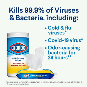 Clorox Disinfecting Wipes, Bleach Free Cleaning Wipes, Multi-surface Wipes, Fresh Scent & Crisp Lemon Value Pack, 75 Wipes (Pack of 3) - Packaging May Vary