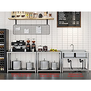 GGW Stainless Steel Table for Prep & Work 48 x 25, Heavy Duty Commercial Work Table with Undershelf and Backsplash, Metal Prep Table for Outdoor, Indoor, Commercial Restaurant, Kitchen, Cafe, Hotel