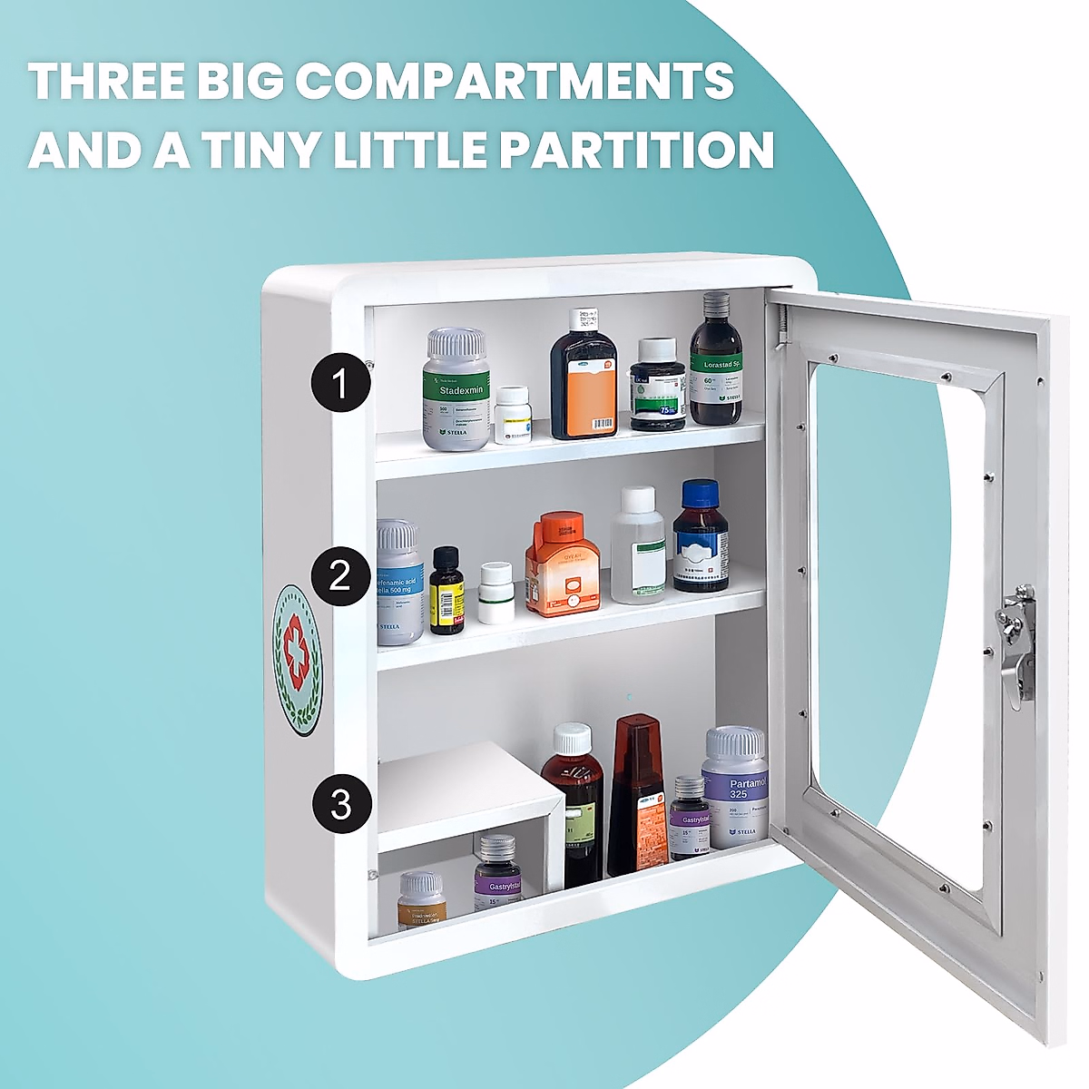 LJJJXXX Large Capacity Medicine Cabinet, Wall-Mounted Transparent Window Aid Cabinet, Safe and Reliable Storage of Medicine First Aid and Emergency Kit, 16.5 x 6.6 x 21.5 Inch (White)