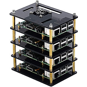 GeeekPi Cluster Case for Raspberry Pi 4 Model B, Pi Case with Cooling Fan and Heatsinks for Raspberry Pi 3 Model B+, Raspberry Pi 3/2 Model B