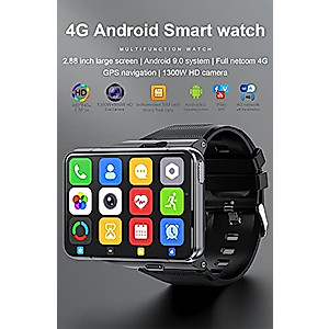 4G Smart Watch Phone, Android 9.0 MTK6761 Quad Core 4GB+64GB Smartwatch 2.88" Large Screen Men Watch 2300mAh 5.0MP+13.0MP Dual Camera Face Unlock IP67 Waterproof Fitness Activity Tracker (Black)