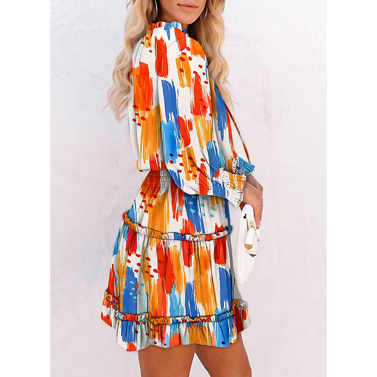 Dokotoo Womens Spring Floral Print Ruffle Tiered Mini Dress