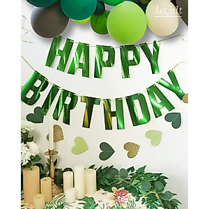 Glossy Green Happy Birthday Metallic Banner Greenery Theme Party Decoration Garland Supplies Signs for Funny New Years Birthday Nursery Hanging Décor 13pcs