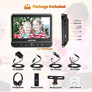 Car DVD Player with Headrest Mount,Arafuna 10.5" Headrest DVD Player for car with HDMI Input, Portable DVD Player for Car Support 1080P HD Video, USB/SD,Regions Free, Last Memory