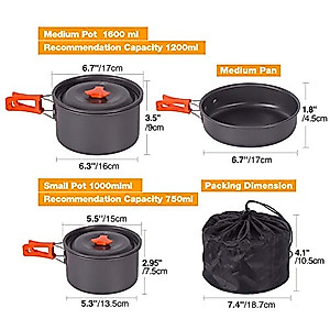 REDCAMP 16 PCS Camping Cookware Mess Kit, Backpacking Cooking Set for 3-4 Persons, Anodized Aluminum, Compact Lightweight Camping Pots and Pans Set