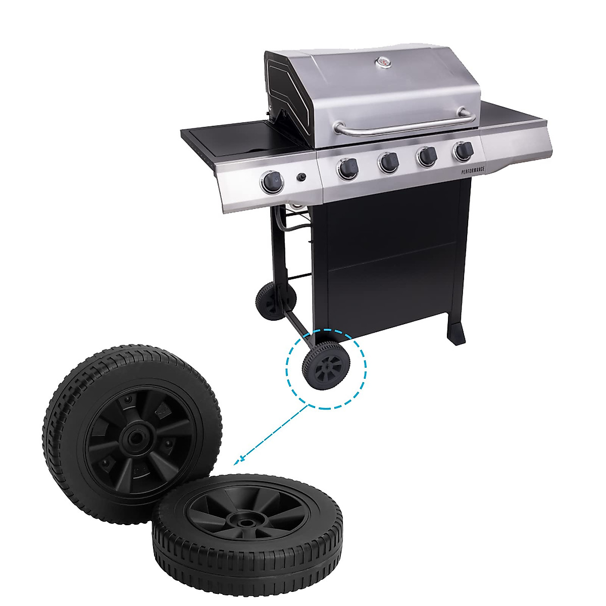 BBQration 7 Inch G437-0037-W1 Grill Wheels Replacement Parts for Charbroil Various Models 463377319 463352521 463365021 469335115 463436415 463340516 Kenmore 415.16123800 Thermos 466360113, 2-Pack