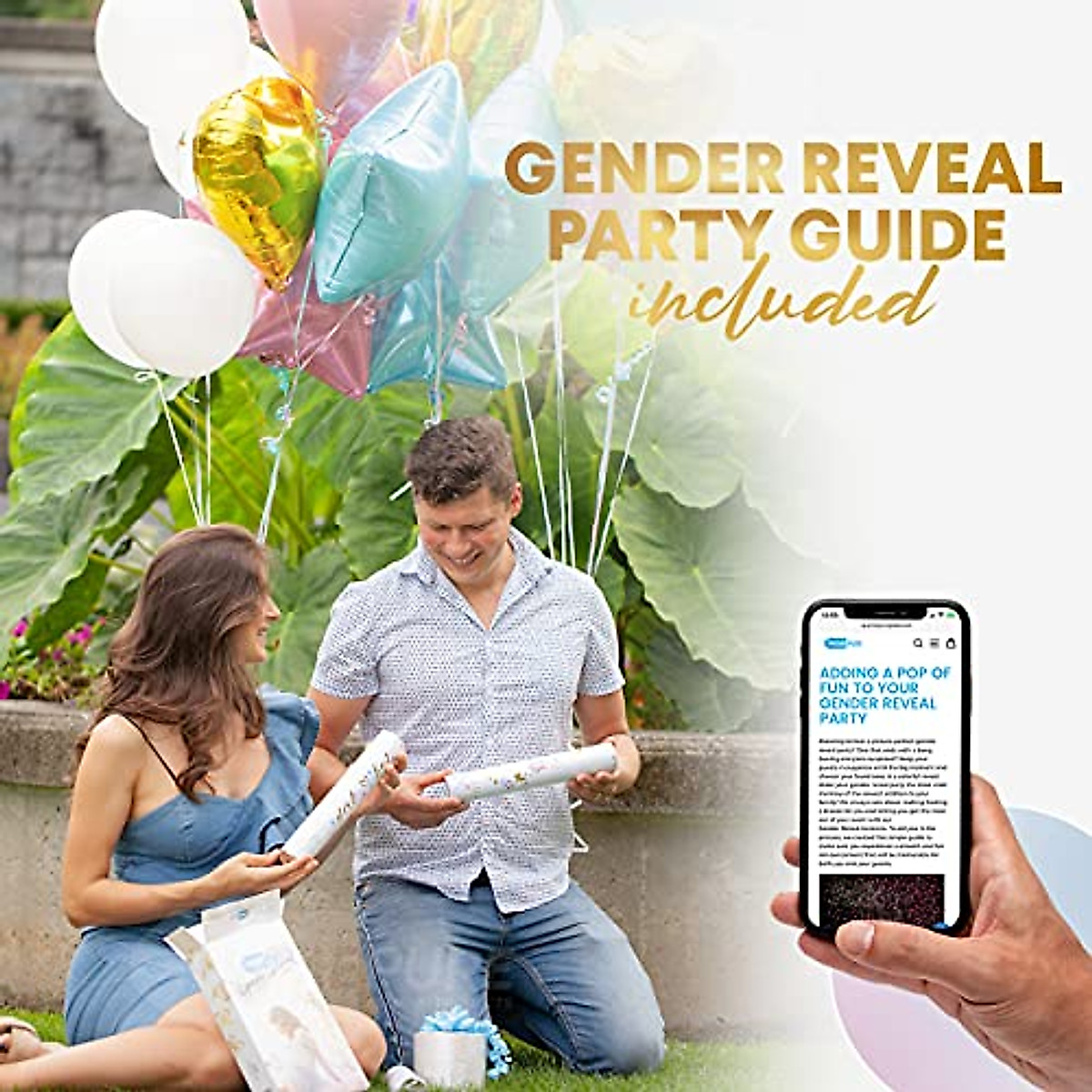 Gender Reveal Confetti Cannon - 4 Pack Butterfly Confetti Poppers | Gender Reveal Ideas | Gender Reveal Powder Cannon Blue, Color Reveal | Gender Reveal Powder Sticks, Blue Confetti | Gender Reveal Party Supplies | Gender Reveal Poppers | Poppers Confetti