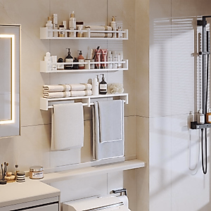 White Nursery Bookshelves,32Inch, Floating Nursery Shelves - Set of 3 - Book Shelf Organizer for Baby Nursery Room Decor, Wall Shelves for Kitchen Spice Rack, Pine