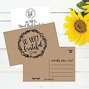 50 4x6 Rustic Kraft Thank You Postcards Bulk, Cute Matte Floral Thank You Note Card Stationery Set For Wedding, Bridesmaid, Bridal or Baby Shower, Teachers, Appreciation, Religious, Business, Holidays