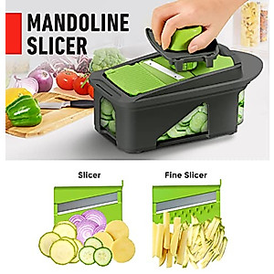 Mueller Pro-Series All-in-One, 12 Blade Mandoline Slicer for Kitchen Vegetable Chopper, Vegetable Slicer and Spiralizer, Cutter, Dicer, Food Chopper, Grater, Kitchen Gadgets Sets with Container