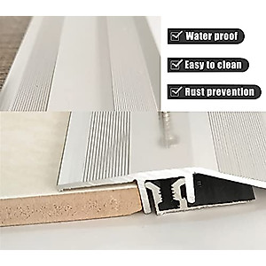 Transition Strip Silver Transition Threshold Strip, Carpet to Wood Non-Slip Floor Edging Trim, Thickening Door Edge Cover with Base & Screws, Easy to Cut