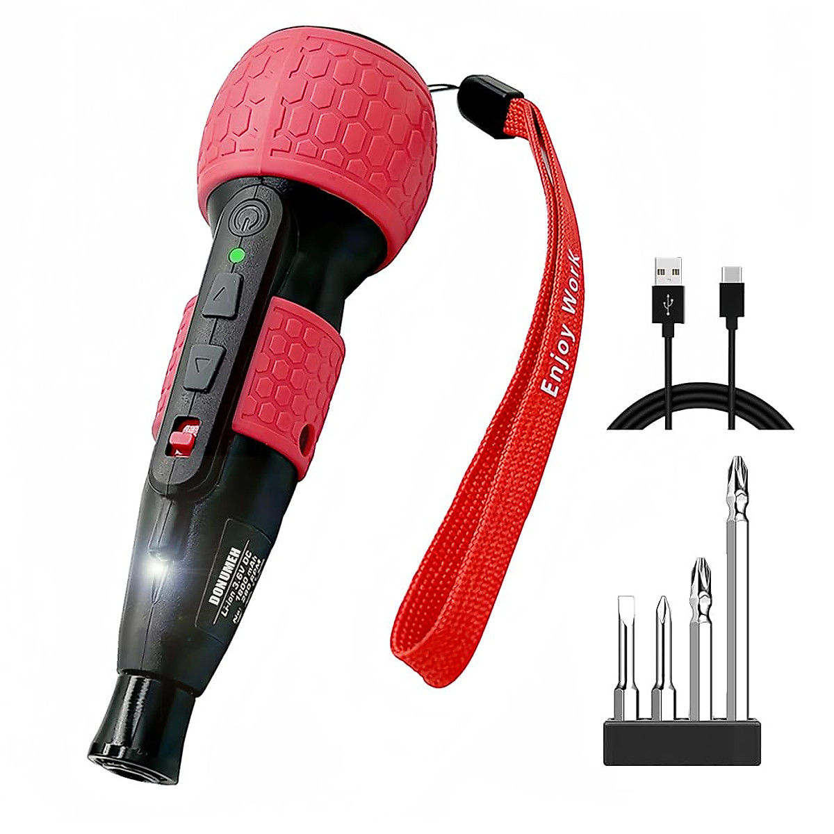 DONUMEH Cordless Electric Screwdriver 3.6V Power Tool Mini Drill Rechargeable Lithium Battery Torque adjustment Automatic And Manual Led Light Home Gadget Maintenance (RED)