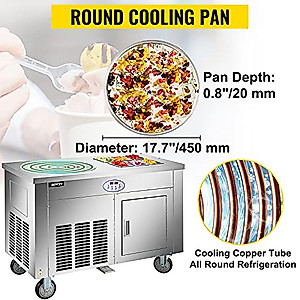 VEVOR Fried Ice Cream Roll Machine, Single Pan Commercial Ice Roll Maker, Stainless Steel Fried Ice Cream Roll Maker w/Refrigerated Cabinet & 6 Boxes, Roll Ice Cream Machine for Bar Cafe Dessert Shop