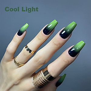 Redykat 24PCS Glossy Green Ombre Coffin Press On Nails, Salon Quality Nail art, Extra Long Acrylic Fake Nails, Witchy Nails (Green&Black Ombre)