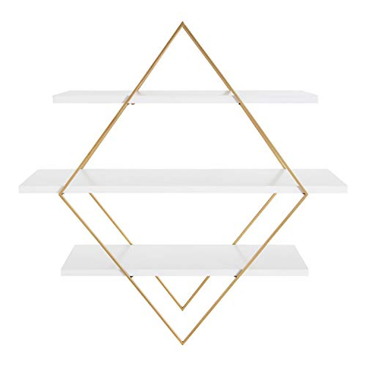 Kate and Laurel Daxton Modern Wood and Metal Wall Shelf, 31" x 32", White and Gold, Glam Wall Organization