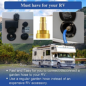 Dreyoo Quick Connector Hose Adapter Replacement for PF247007, 1/2" Quick Connector for 3/4" Garden Hose RV Spray Port Outlet and Spray Away, Quick Connectors Adapter with PTFE Tape, Brass(2 Pcs)