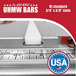 17" UHMW Plastic Strips for Crosscut Sled - 4PK | USA Made Miter Bar UHMW Strips w/Predrilled Holes & Screws | 3/4" x 3/8" Miter Slot Runners for Table Saw Sled Kit | Cross Cut Sled for Table Saw