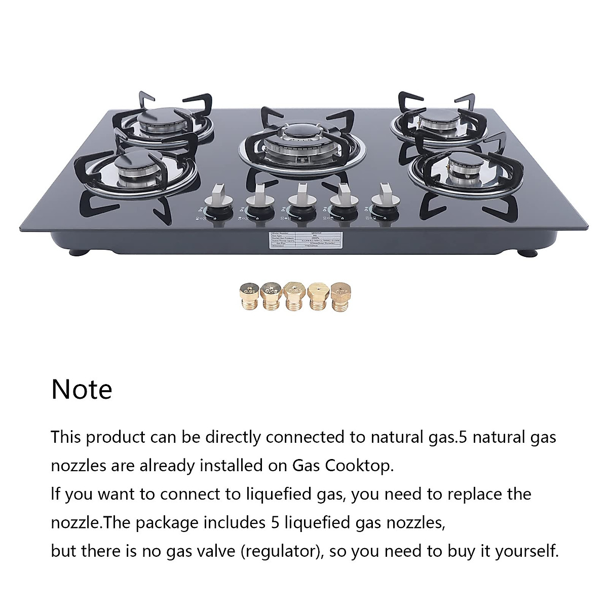 30 Inch Gas Cooktop 5 Burners Gas Stove Gas Hob Stovetop Tempered Glass Cooktop Cast Iron Grates Built-in Gas Stove Top LPG/NG Gas Cooktop Flameout Protection (5 Burners, 30'' x 20'')
