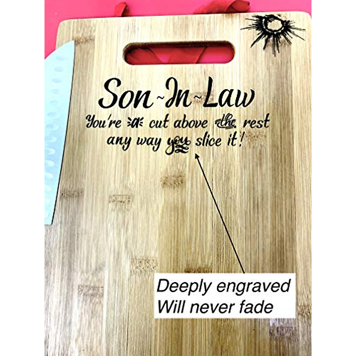 Gift for Son-in-Law Birthday, Christmas, Wedding Unique Engraved Bamboo Cutting board 9” x 12”