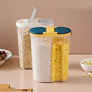 Cabilock Airtight Food Storage Containers Cereal Dispenser Container 2 Compartments Kitchen Food Storage Containers For Cereal Chips Nuts Pasta Rice Snacks Storaging (Blue)