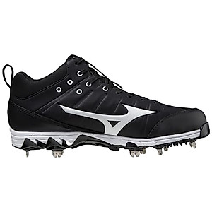 Mizuno 9-Spike Men's Metal Baseball Cleat 11 1/2, Black-White (9000)