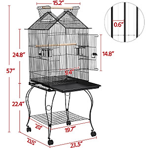 Yaheetech 57-Inch Rolling Open Top Roof Bird Cage for Mid-sized Parrots Cockatiels Caique Quaker Monk Indian Ring Neck Green Cheek Conure Middle bird Cage with Detachable Stand