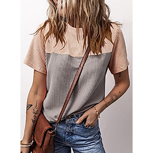 Dokotoo Womens Tops Color Block Short Tee Shirts Cute Going Out Shirt Summer Knit Top Cruise Outfits Casual Striped Tunics Blouses Spring Tops for Women 2025 Gray X-Large