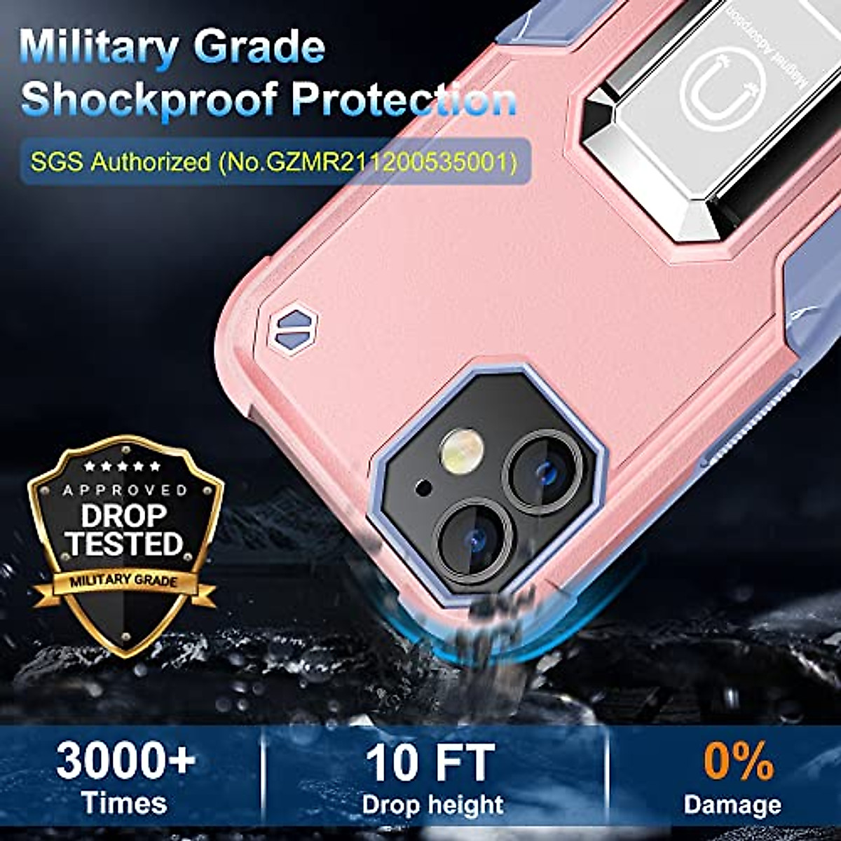 HOOMIL Case for iPhone 12/12 Pro with Stand, Military-Grade Protection Shockproof Cover - Rose Gold