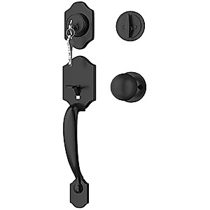 goldenwarm Black Front Door Handle and Deadbolt Set, Black Front Door Lock Set with Reversible Knob Handle, Classic Front Door Hardware, Single Cylinder Front Door Entry Lock