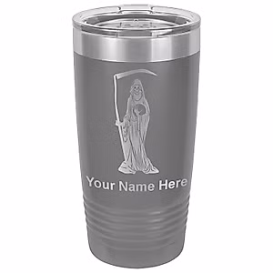 LaserGram 20oz Vacuum Insulated Tumbler Mug, Santa Muerte, Personalized Engraving Included (Gray)