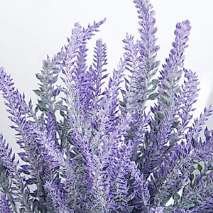 Leyaron 10 Bundles Fake Flowers Artificial Lavender Faux Plastic Plants for Home Decor Wedding Kitchen Garden Patio Porch Window Box Office Table Centerpieces Indoor Outdoor Decorations Purple